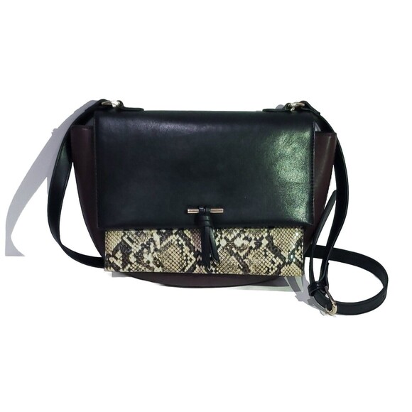Zara | Bags | Zara Crescent Black Plum Snake Print Vegan Leather ...